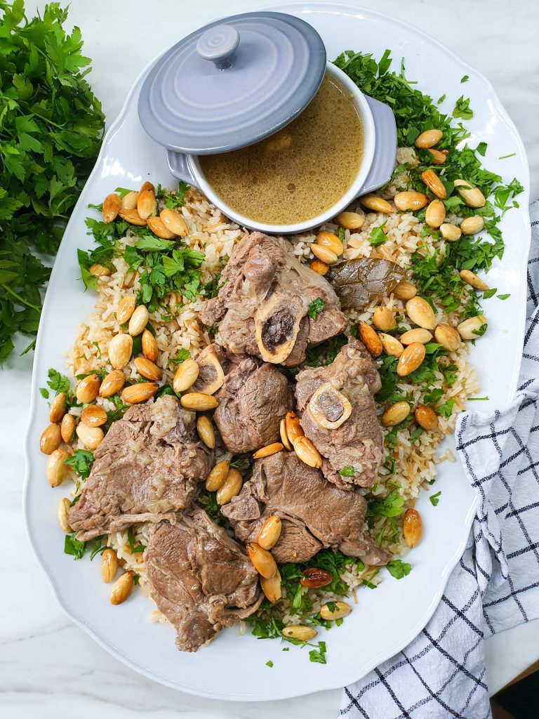 Slow Cooked Lamb with Arabic Rice and Toasted Almonds - PEANUTSWIRLS
