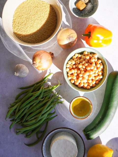 Roasted Vegetable Chickpea Couscous Salad with Sultanas